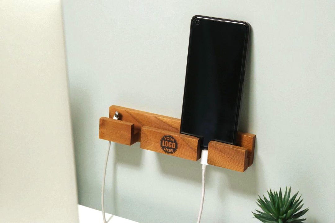 Wooden Wall Phone Holder Handmade Docking Station, Rustic Phone Stand ...