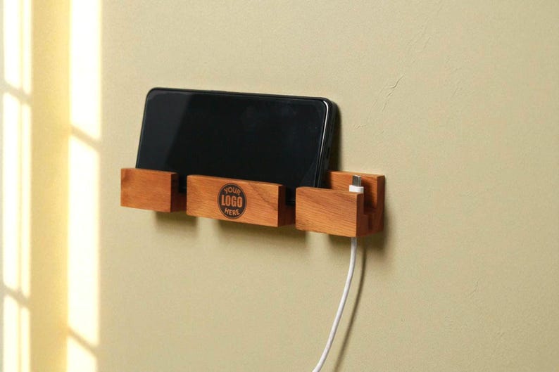 Wooden Wall Phone Holder Handmade Docking Station, Rustic Phone Stand ...