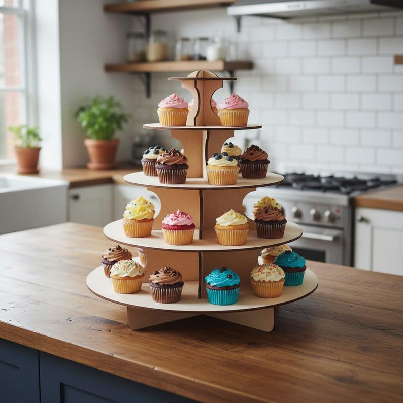 Wooden Cupcake Stand, Tiered Dessert Display, Plywood Cupcake Holder ...