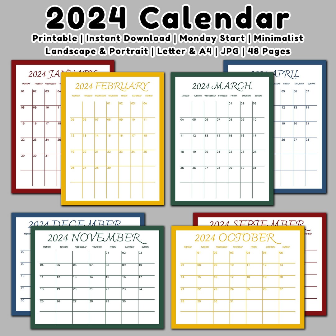 2024 Kalender Monatlich, Druckbar, Minimalistisch, Planer, Planer ...