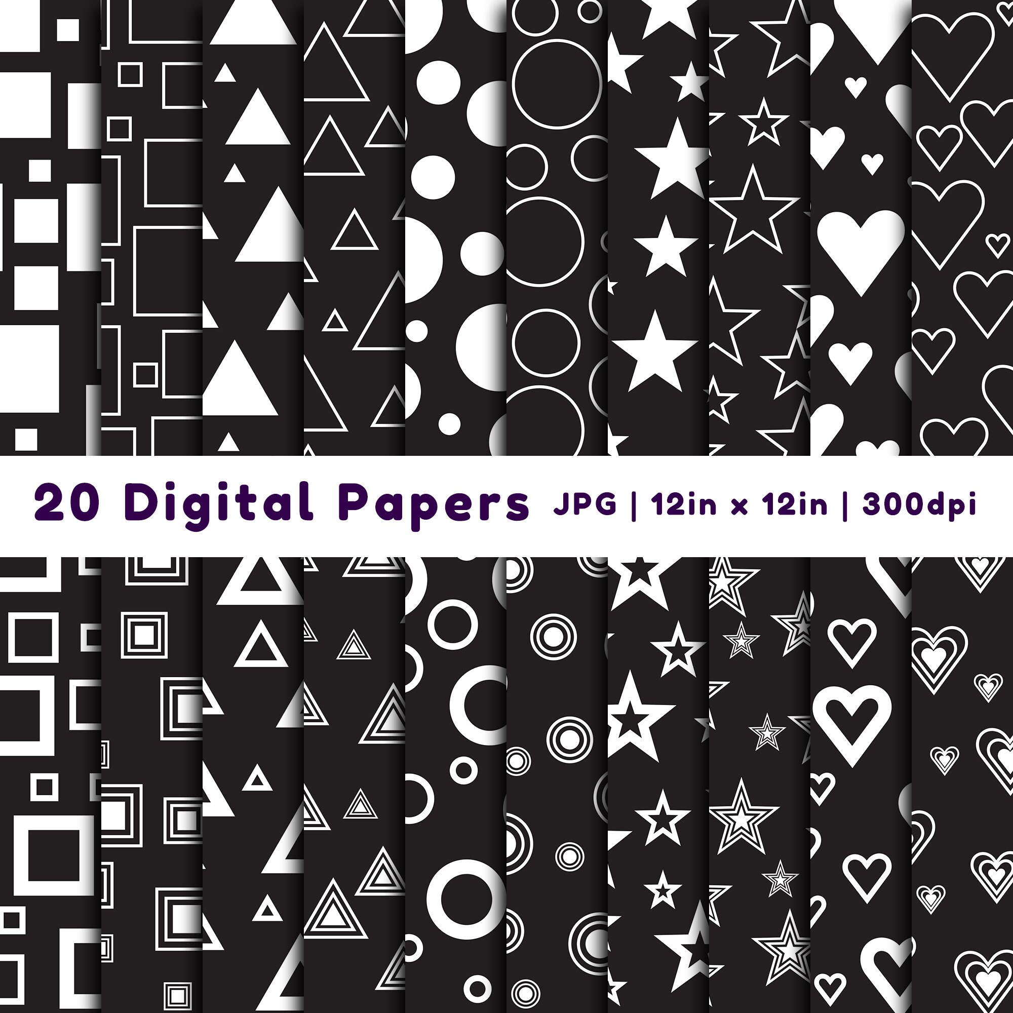 Black and White Geometric Pattern 20 Digital Paper Pack - Etsy