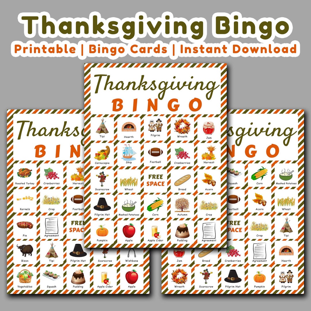 Bingo Thanksgiving Printable Game 24 Bingo Cards - Etsy