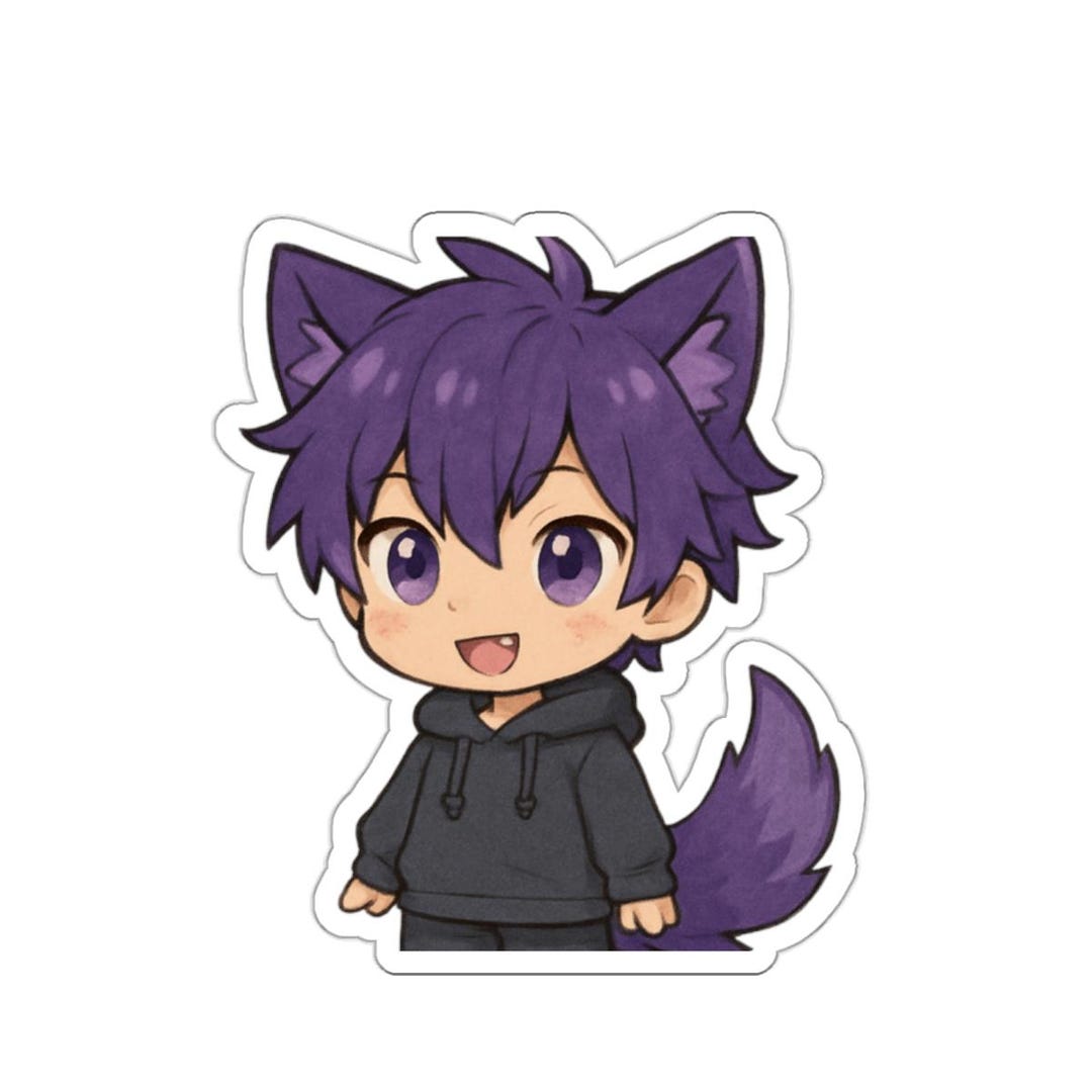 Chibi Wolf Boy Die-cut Stickers, Purple Haired Anime Animal Decal ...