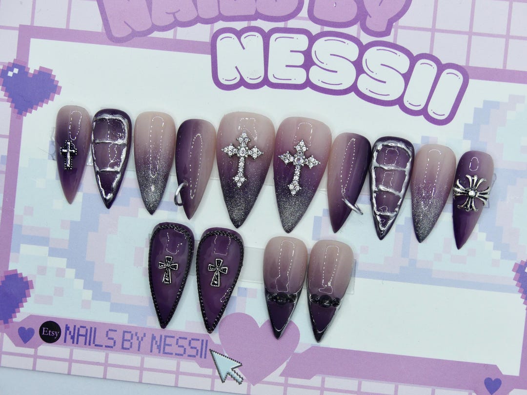 Black Deep Purple Aura Reflective Goth Chrome Punk Hand Painted ...