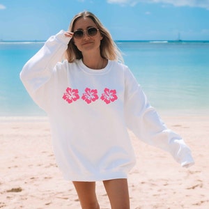 Hibiscus Flower Sweatshirt, Summer Vacation Shirt, Beachy Sweater ...