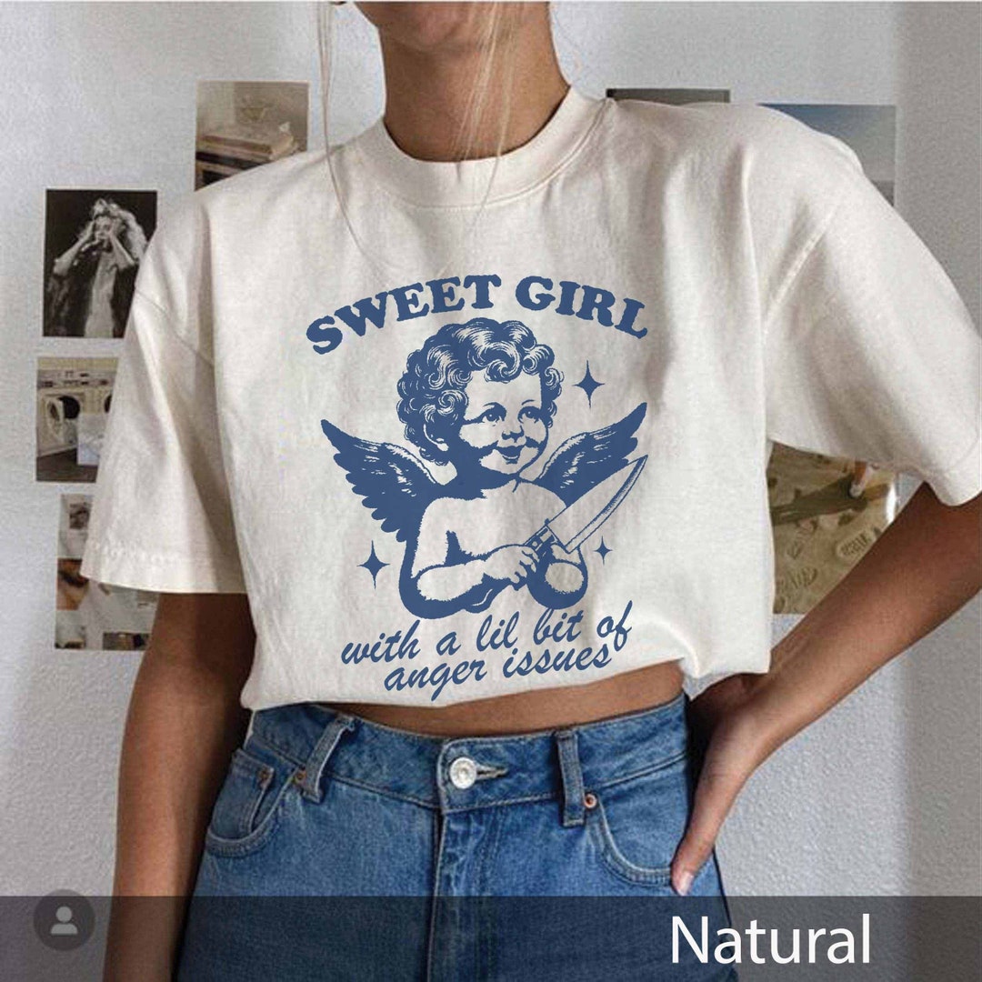 Sweet Girl With Anger Issues T-shirt, Funny Y2K Shirt, Boxy Fit Vintage ...