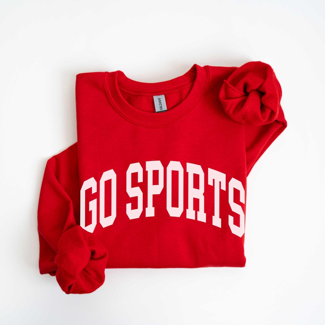 Game Day Sweatshirt, Go Sports Go Team Crewneck, Oversized Red Varsity ...