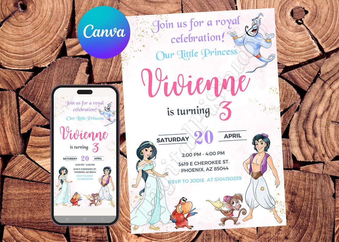 Aladdin Invitation Jasmine Invitation Princess Jasmine Birthday ...
