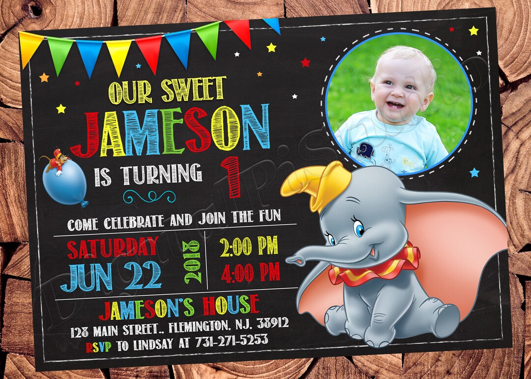 Dumbo Invitation Baby Dumbo Birthday Invitation Baby Dumbo Party Dumbo ...