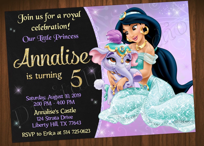 Jasmine Invitation Jasmine Birthday Invitation Princess Jasmine ...