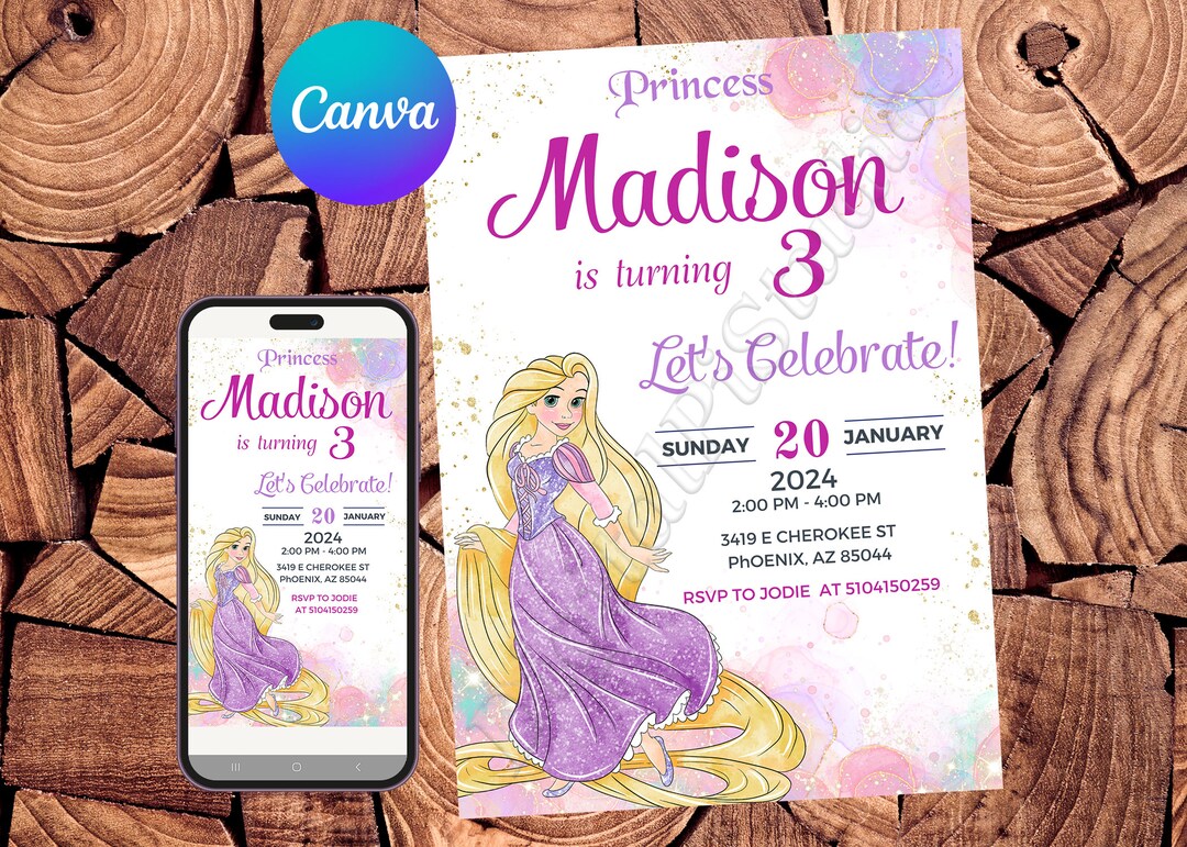 Rapunzel Invitation Princess Rapunzel Birthday Invitation Tangled Party ...