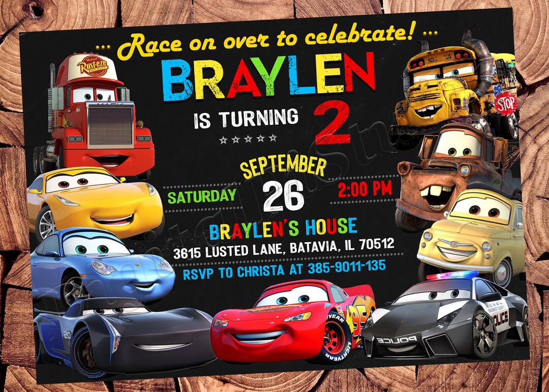 Cars Invitation Cars Birthday Invitation Cars Party Cars Invite Cars ...