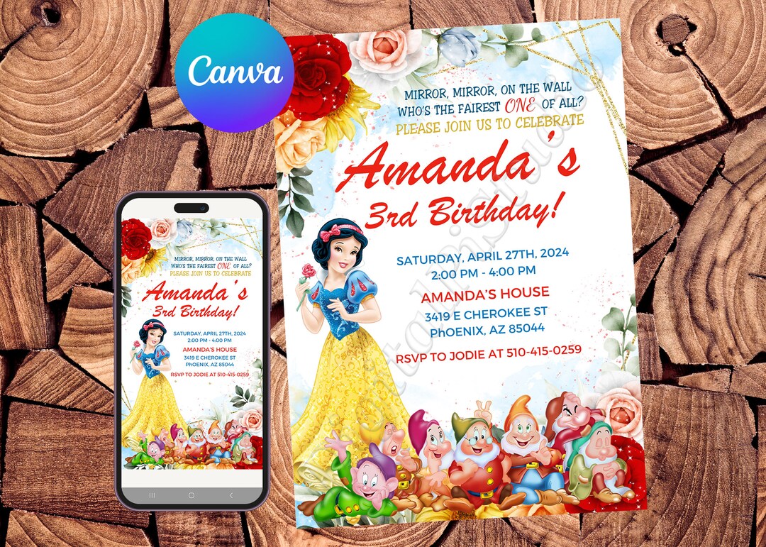 Snow White Invitation Snow White Birthday Invitation Snow White Party ...