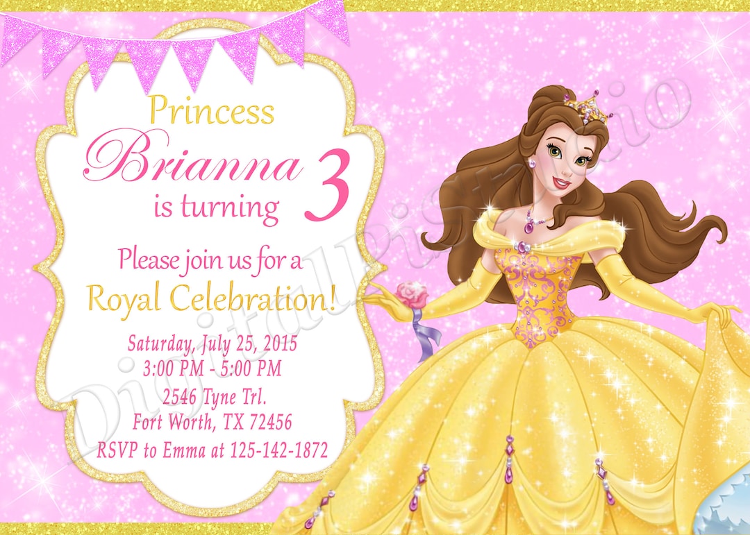 Belle Invitation Princess Belle Birthday Invitation Princess Belle ...