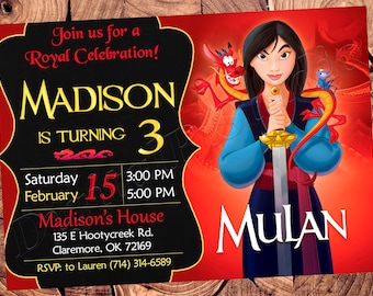 Mulan Invitation Princess Mulan Invitation Mulan Birthday Mulan Invite ...