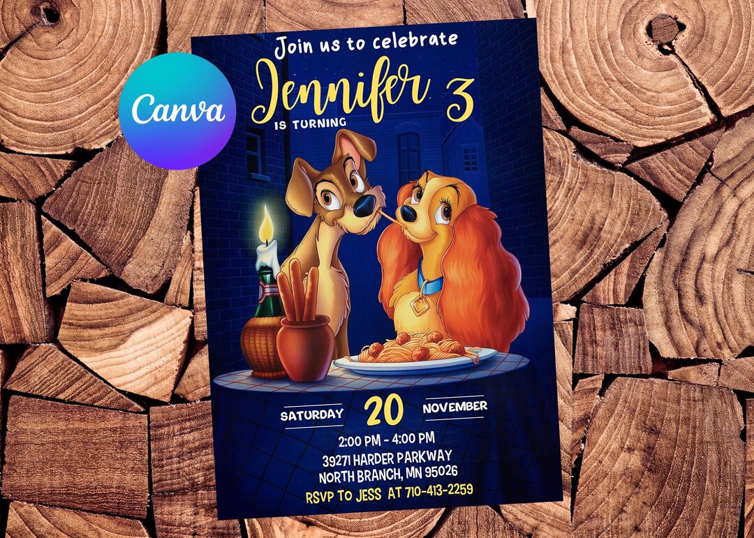 Lady and the Tramp Invitation Lady and the Tramp Birthday Invitation ...