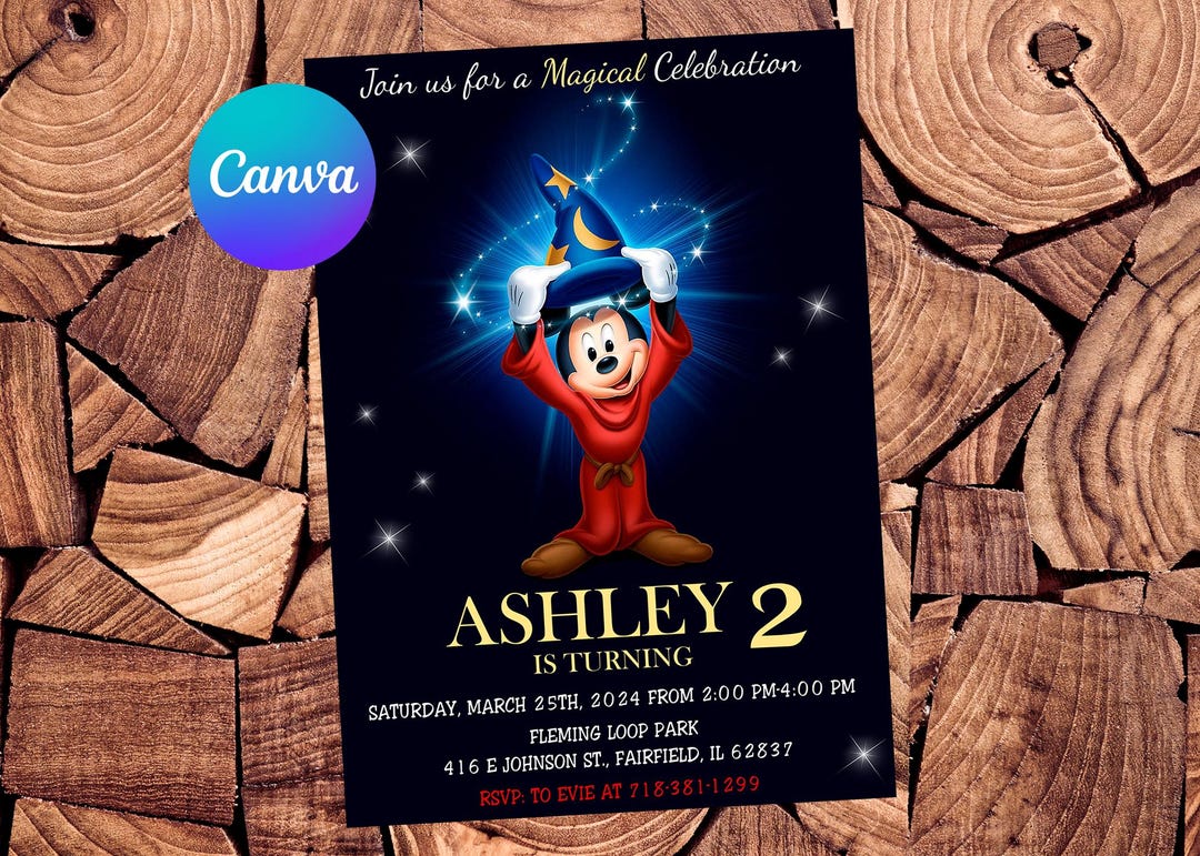 Mickey the Sorcerers Apprentice Invitation Mickey Mouse Invitation ...