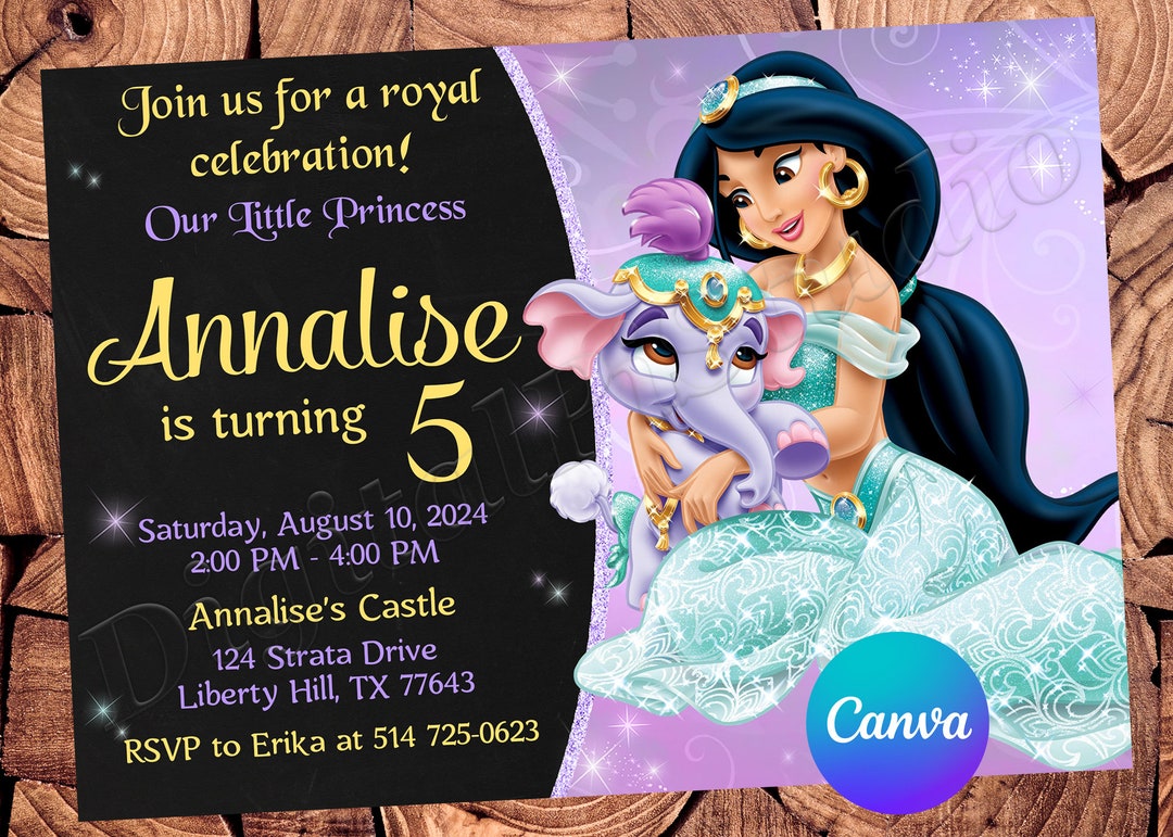 Jasmine Invitation Princess Jasmine Birthday Invitation Jasmine Party ...