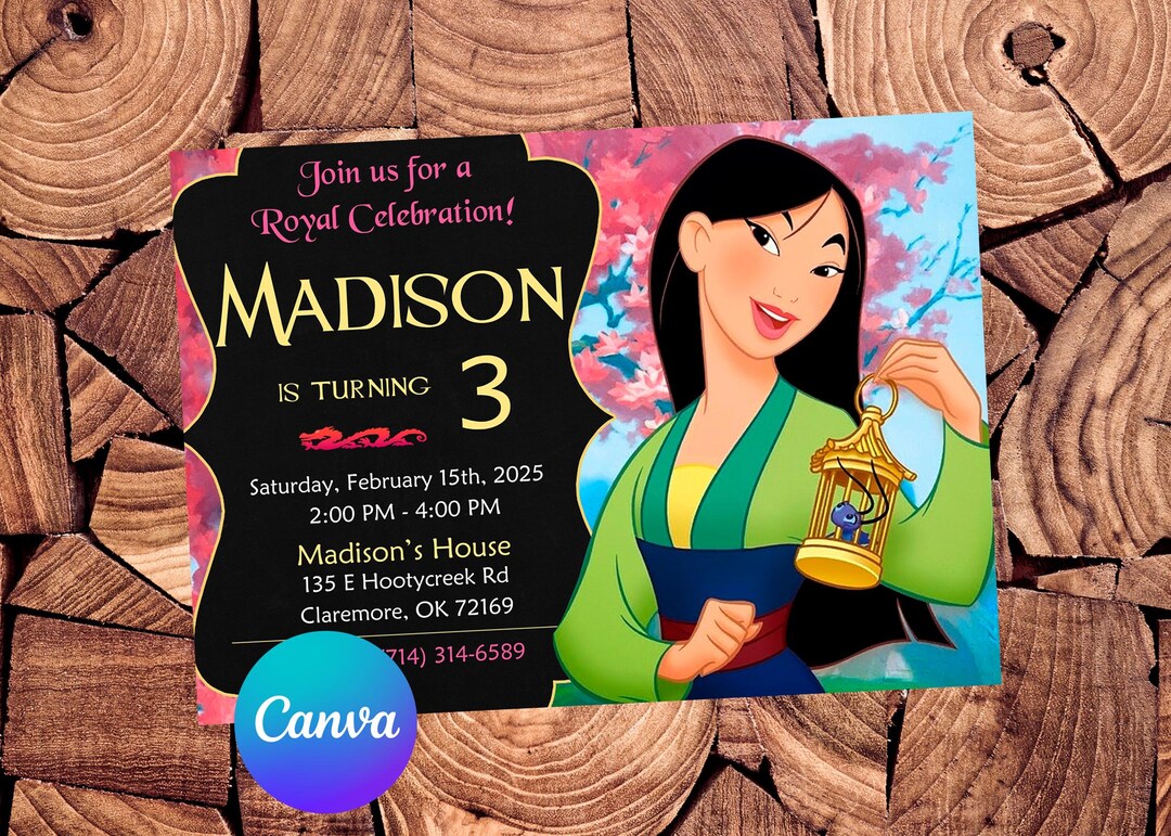 Mulan Invitation Mulan Birthday Invitation Mulan Party Princess Mulan ...