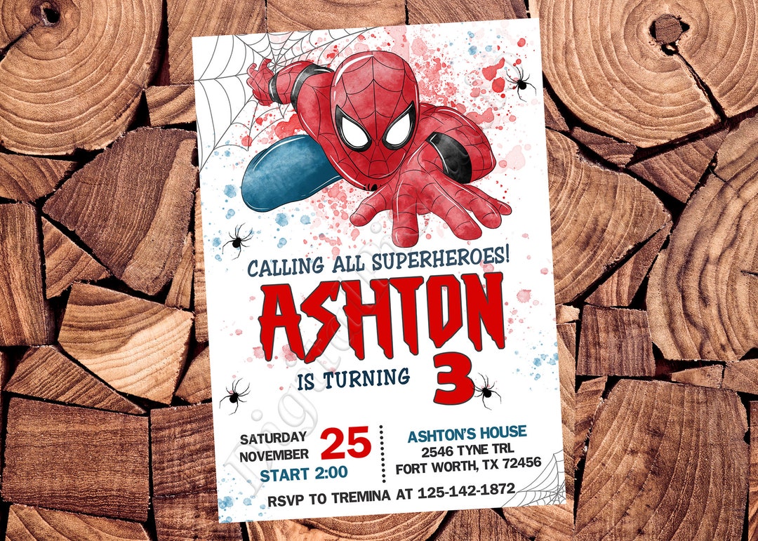 Spiderman Invitation Spiderman Watercolor Invitation Spiderman Birthday ...