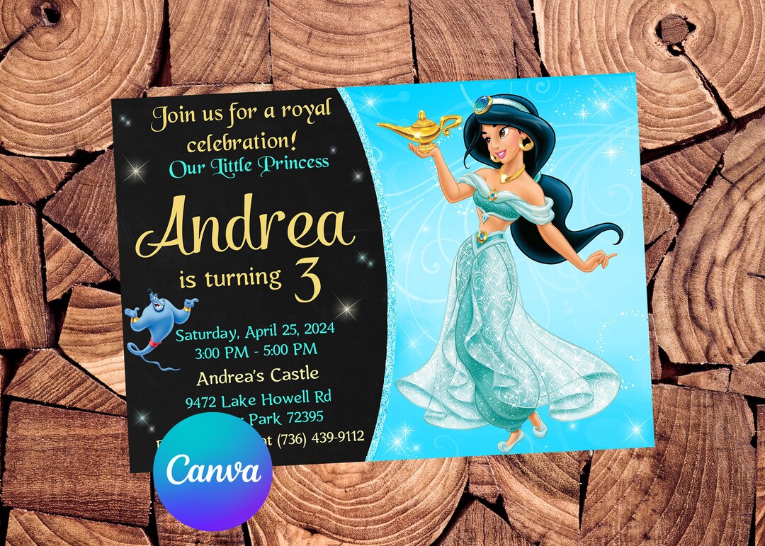 Jasmine Invitation Princess Jasmine Birthday Invitation Jasmine Party ...