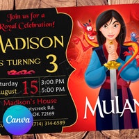 Princess Invitation Mulan Invitation Mulan Birthday Invitation Mulan ...