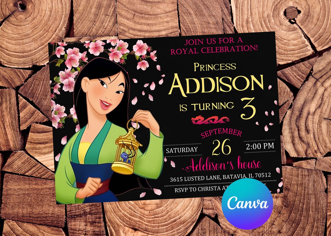 Mulan Invitation Mulan Birthday Invitation Mulan Party Princess Mulan ...