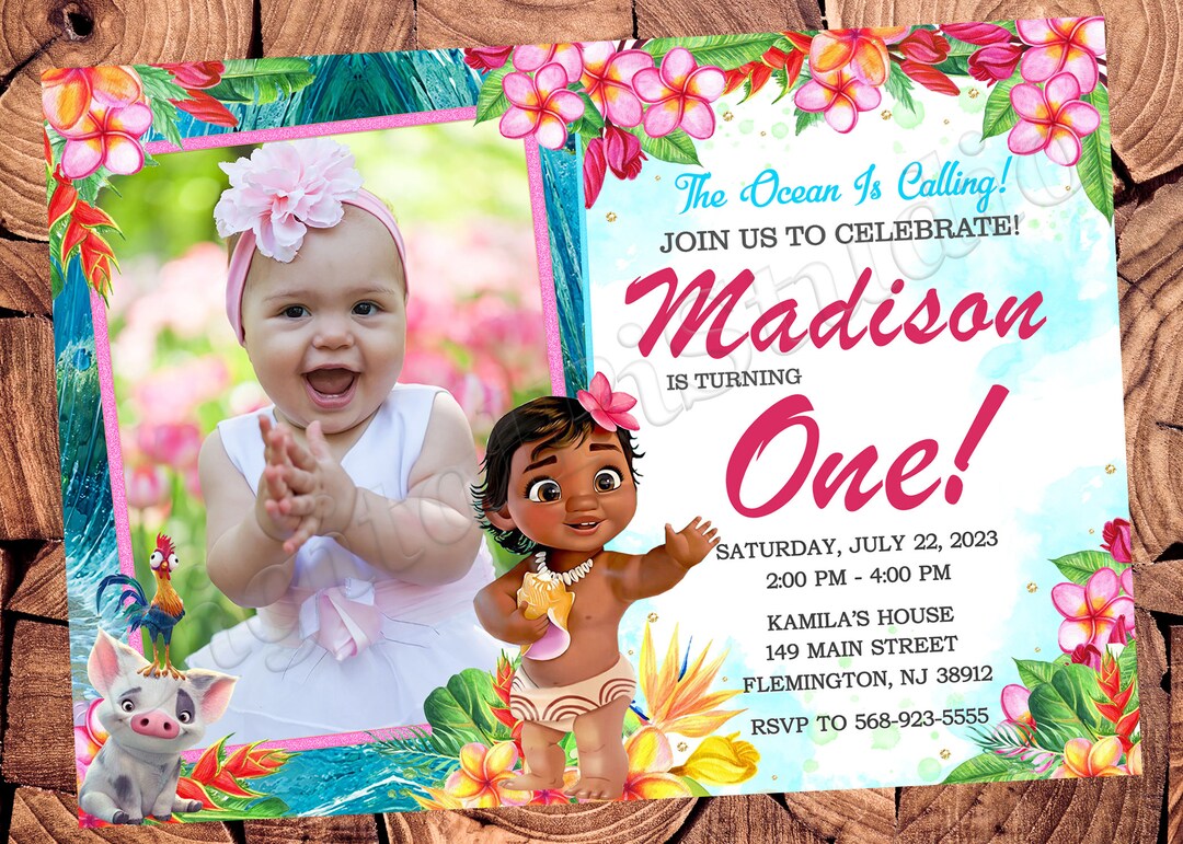 Baby Moana Invitation Baby Moana Birthday Invitation Baby Moana Party ...