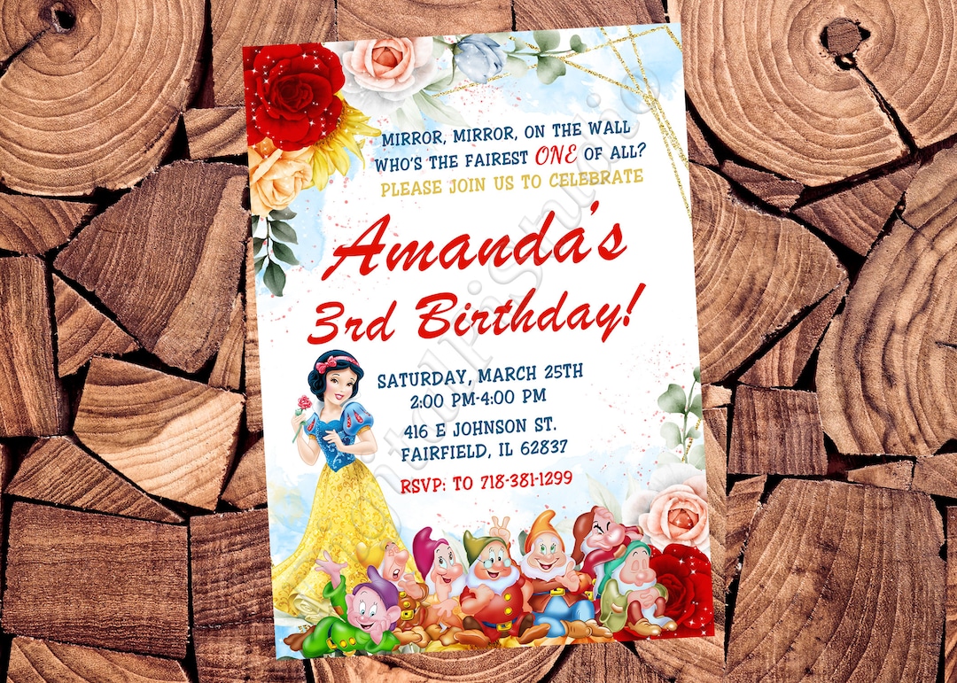 Snow White Invitation Snow White Watercolor Invitation Snow White ...