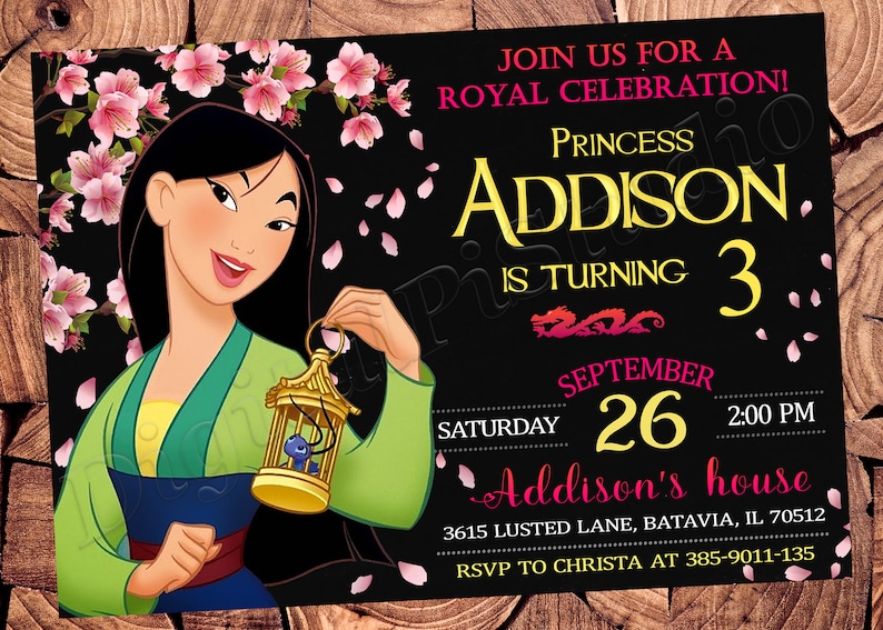 Mulan Invitation Mulan Birthday Invitation Mulan Party Mulan Invite ...