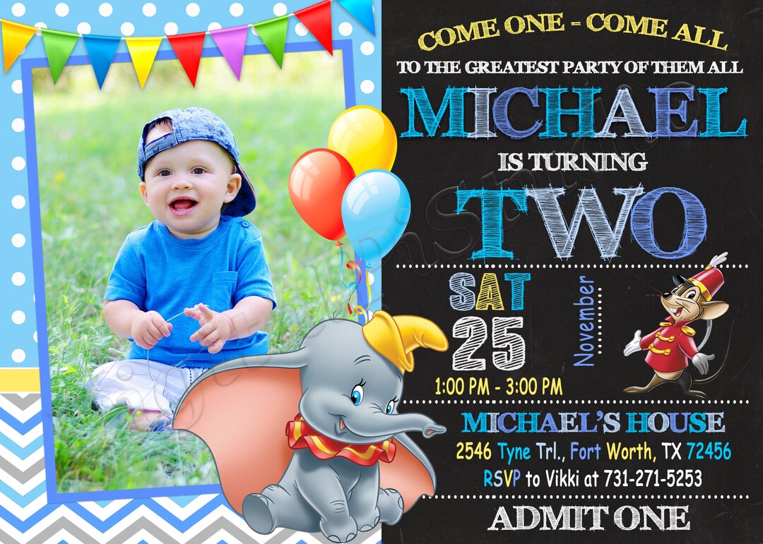 Dumbo Invitation Baby Dumbo Birthday Invitation Baby Dumbo Party Dumbo ...