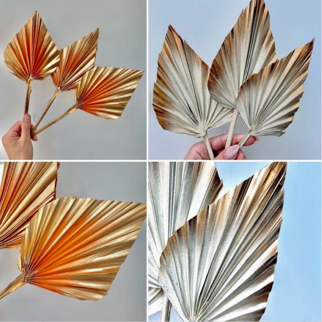 3 Natural Dried Palm Spear Cake Toppers Leaves Orange-gold Colour Palm ...