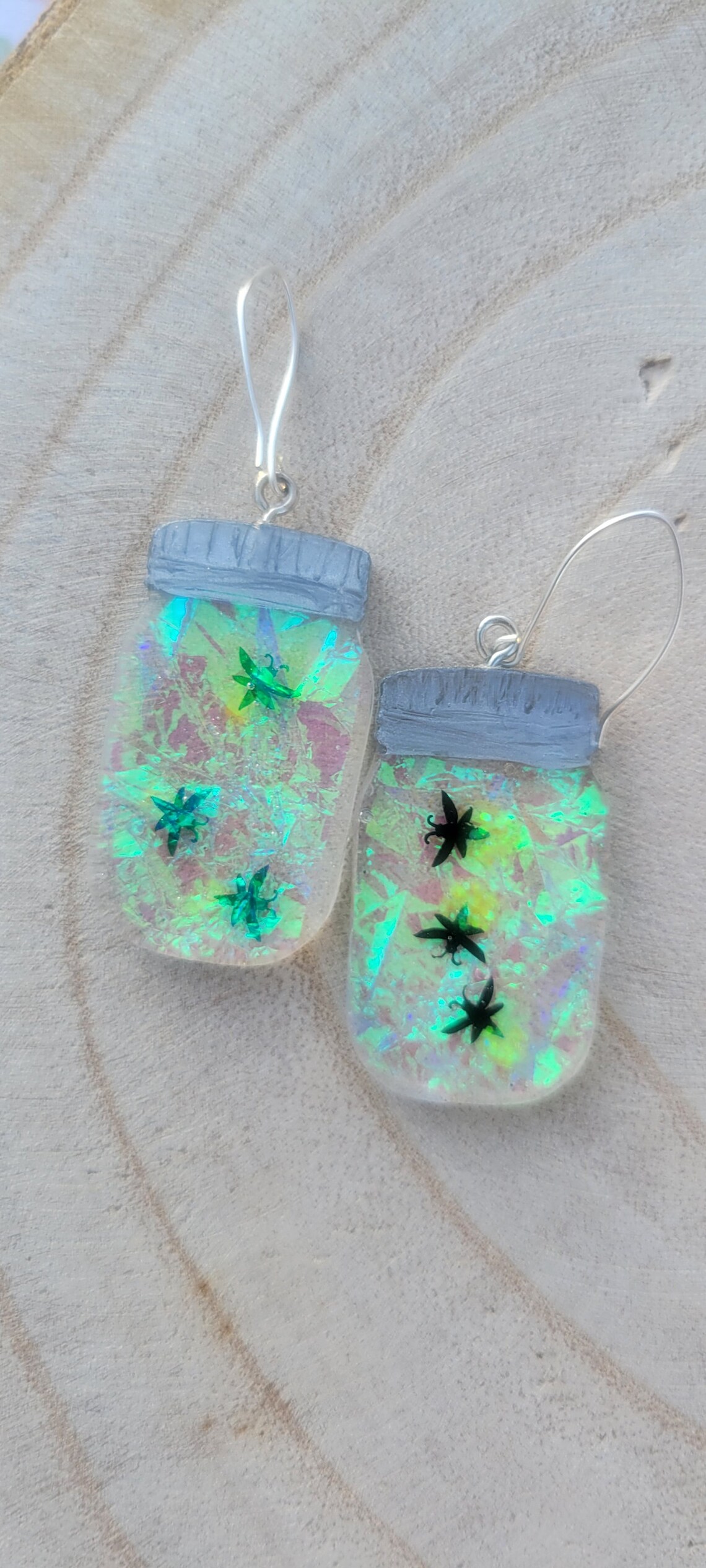 Iridescent Handmade Mason Jar Shaped Resin Earrings With Glow in Dark ...