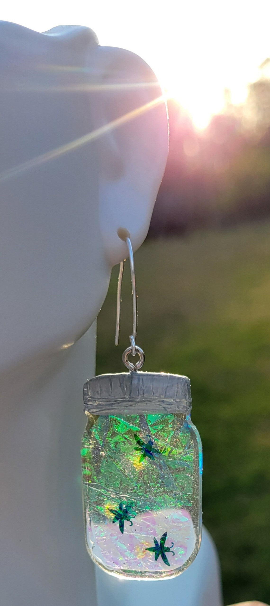 Iridescent Handmade Mason Jar Shaped Resin Earrings With Glow in Dark ...