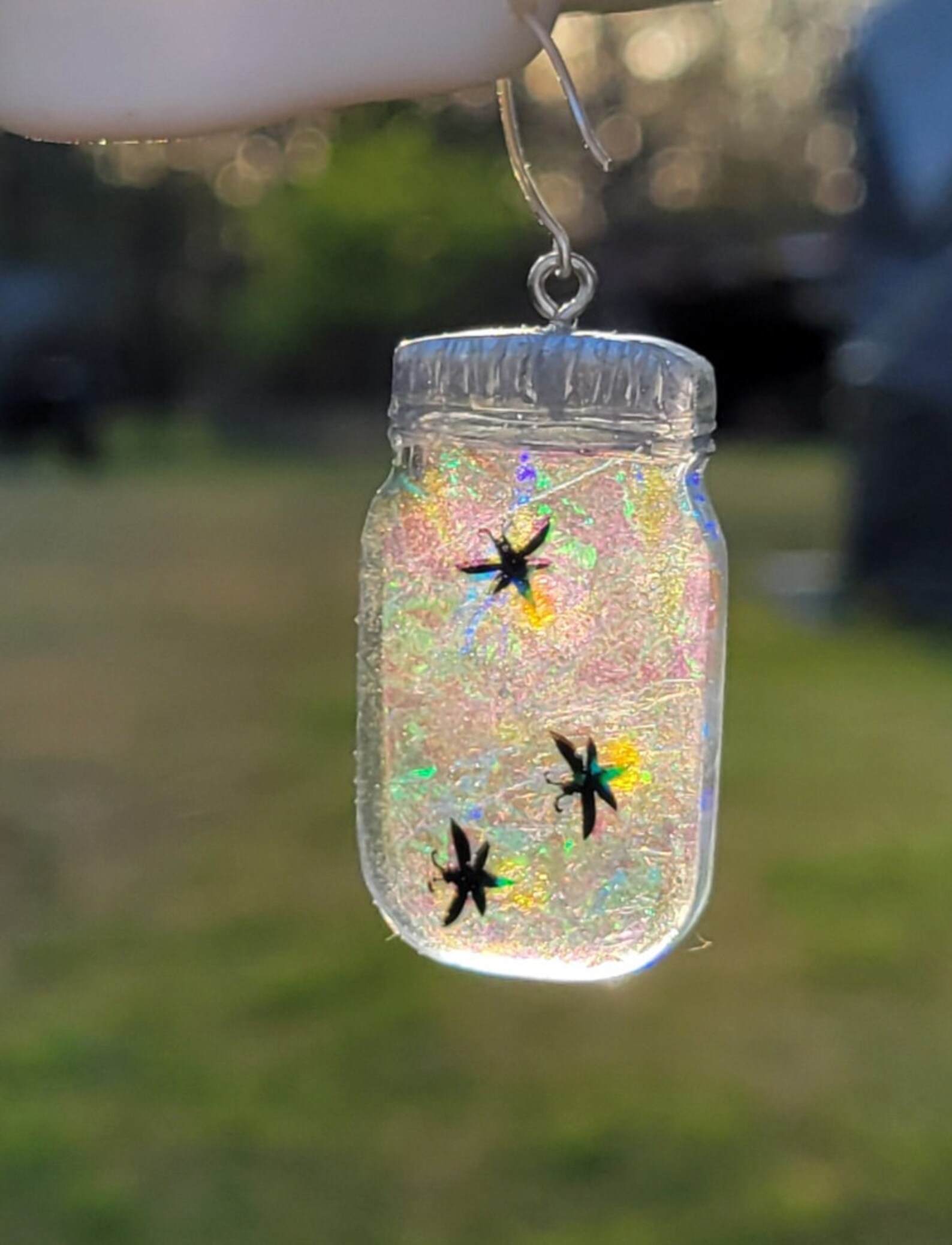 Iridescent Handmade Mason Jar Shaped Resin Earrings With Glow in Dark ...
