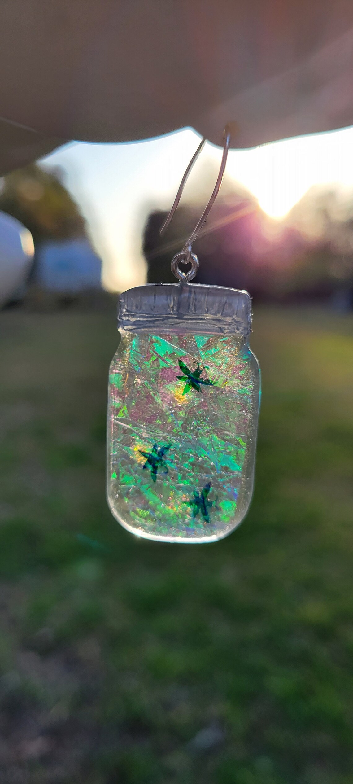Iridescent Handmade Mason Jar Shaped Resin Earrings With Glow in Dark ...