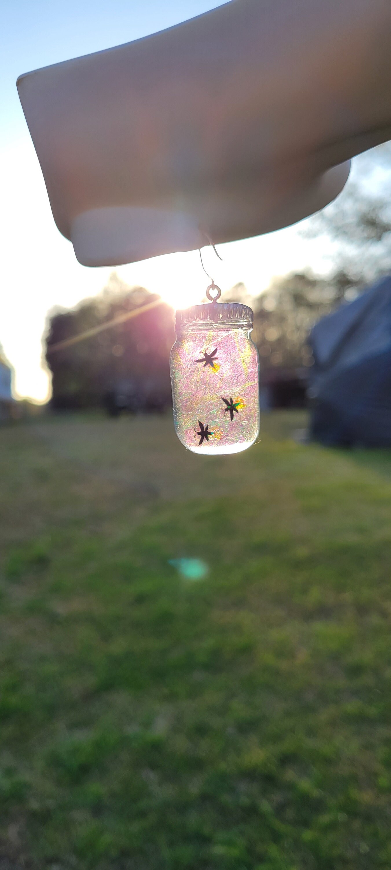 Iridescent Handmade Mason Jar Shaped Resin Earrings With Glow in Dark ...