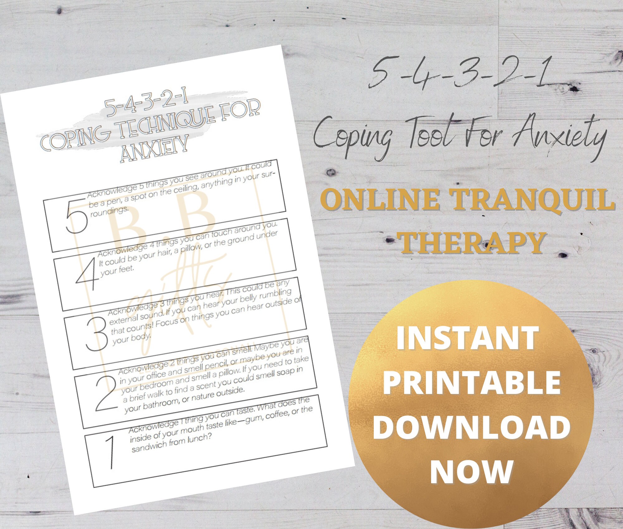 5 4 3 2 1 Coping Techniques for Anxiety Grounding Techniques - Etsy UK