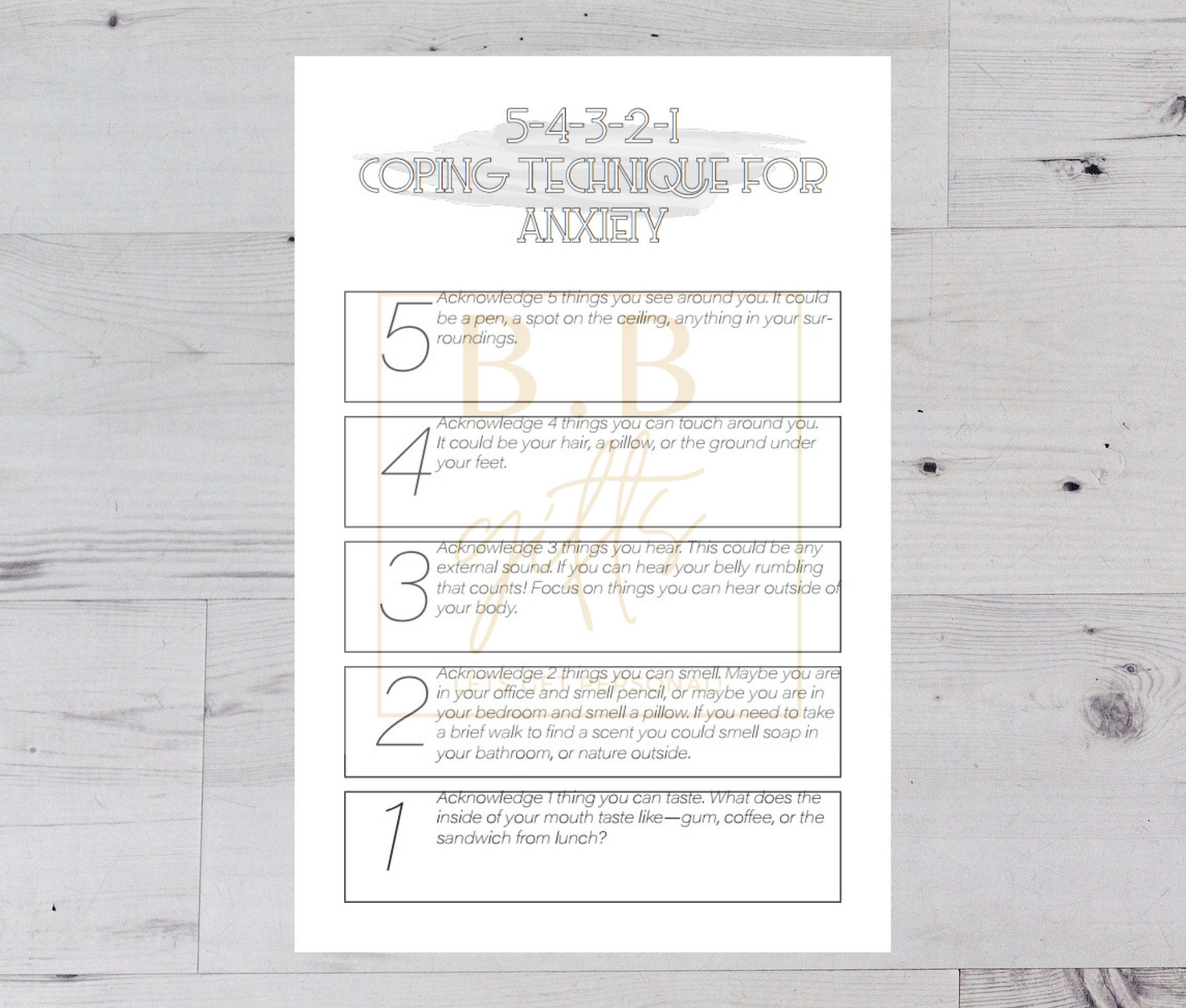 5 4 3 2 1 Coping Techniques for Anxiety Grounding Techniques - Etsy UK