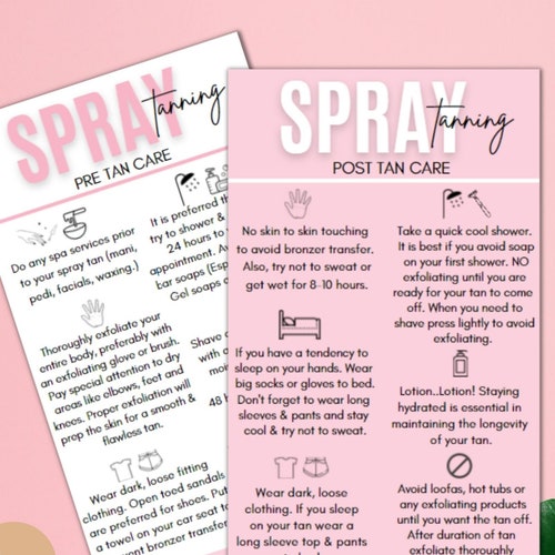 Spray Tan Client Care Card Template Pre and Post Spray Tan - Etsy
