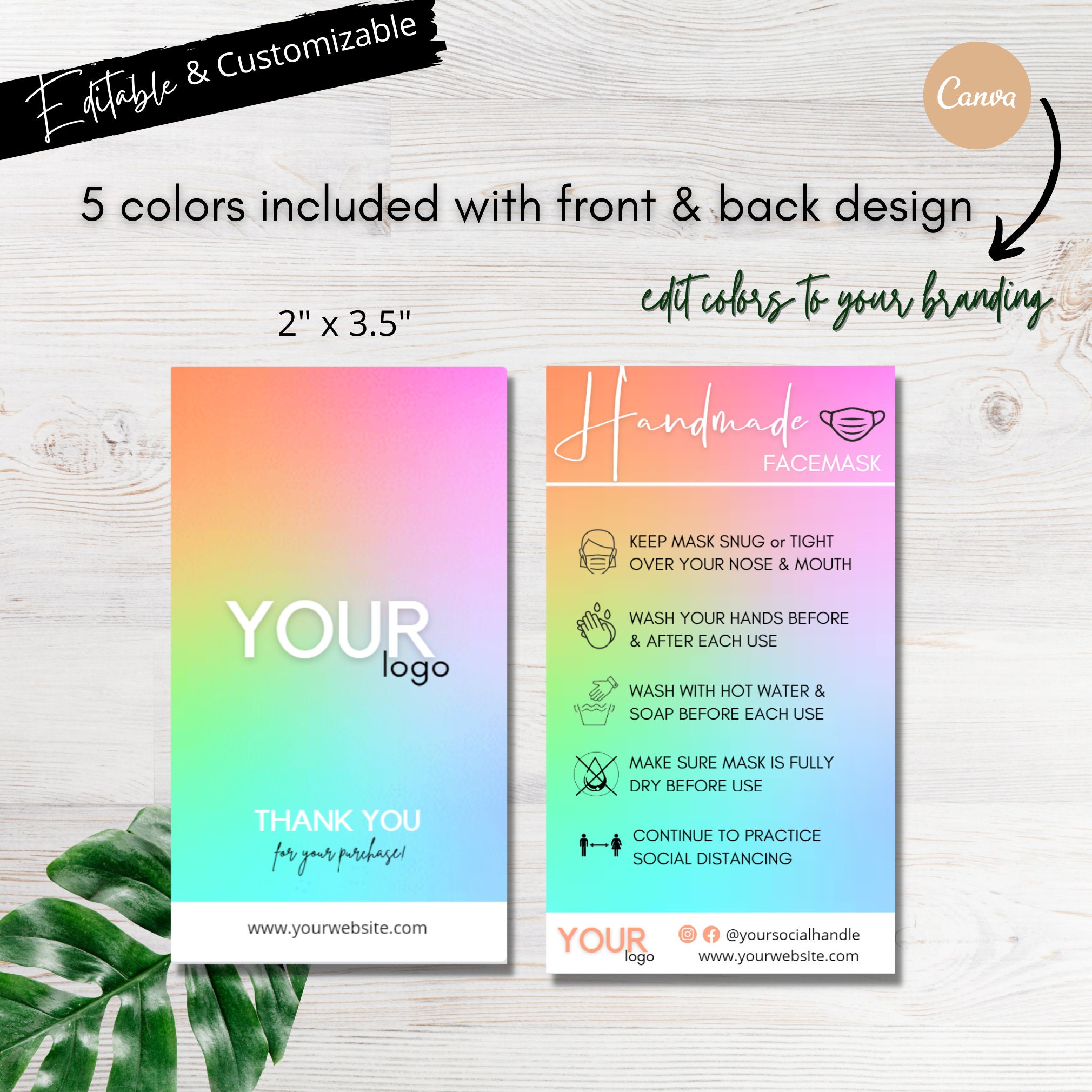 Printable Face Mask Care Card, Handmade Face Mask Tag, Cloth Face Mask ...