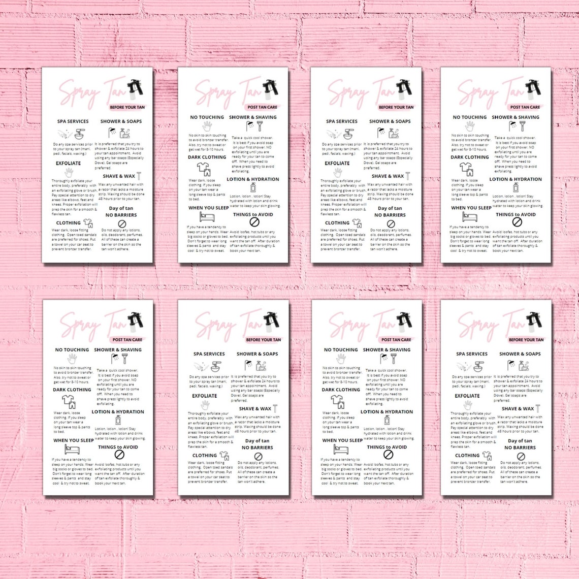 Spray Tanning Pre and Post Tan Instruction Cards | Digital Download 2x3 ...