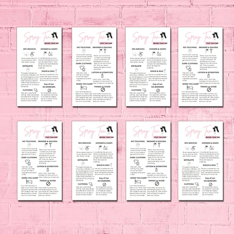 Spray Tanning Pre and Post Tan Instruction Cards | Digital Download 2x3 ...