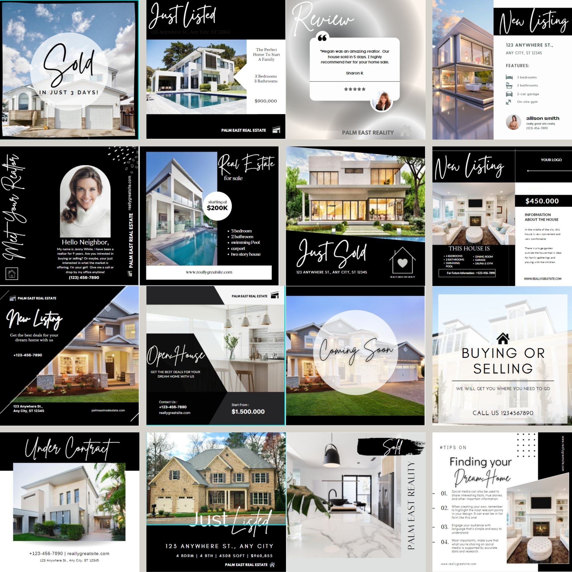 Real Estate Agent Social Media Templates Bundle Real Estate | Etsy