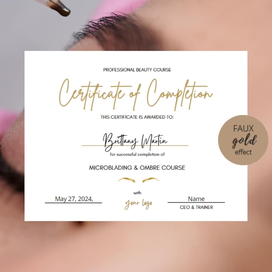 DIY Certificate of Completion Template, Printable Brow Course ...