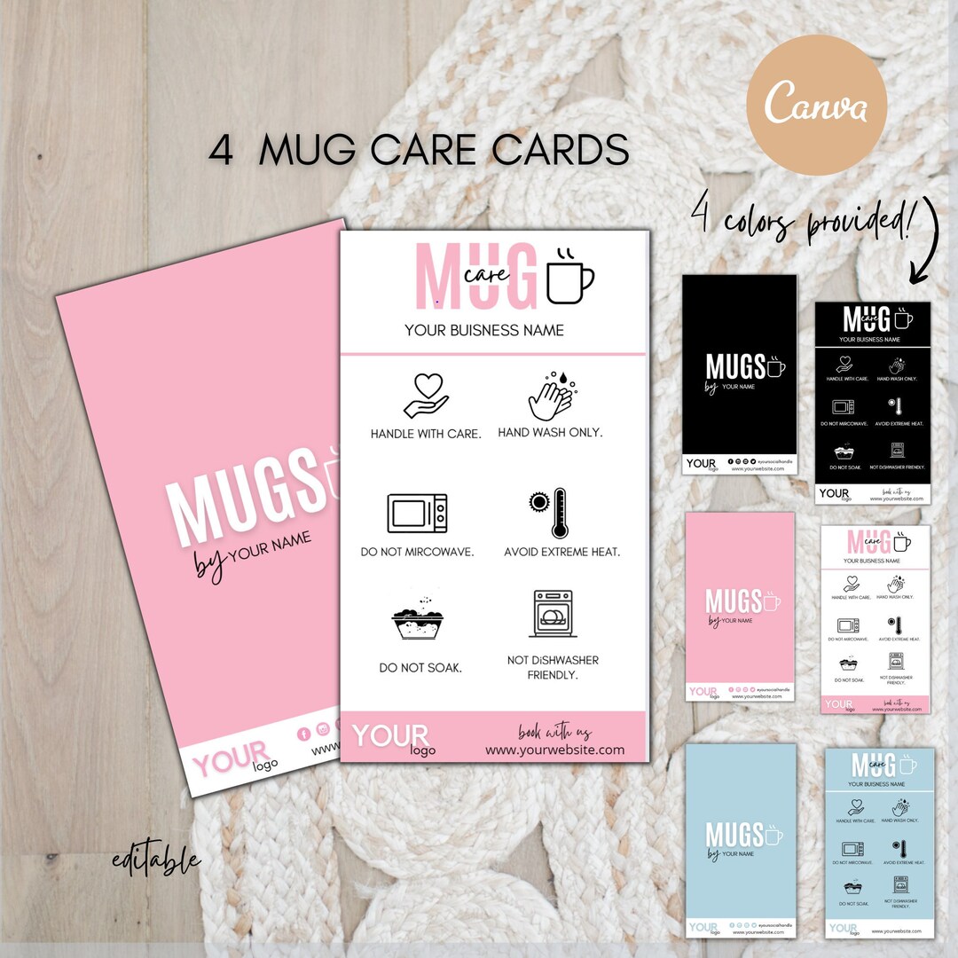 Mug Care Card Template, MINI Coffee Cup Care Guide, Editable Mugs Care ...
