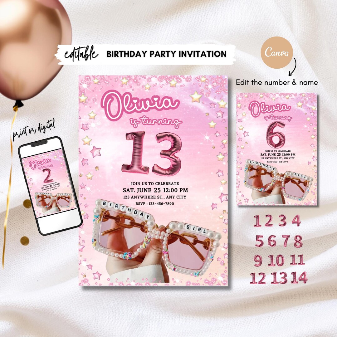 Editable Girls Birthday Invitation Template Balloon Birthday Party ...
