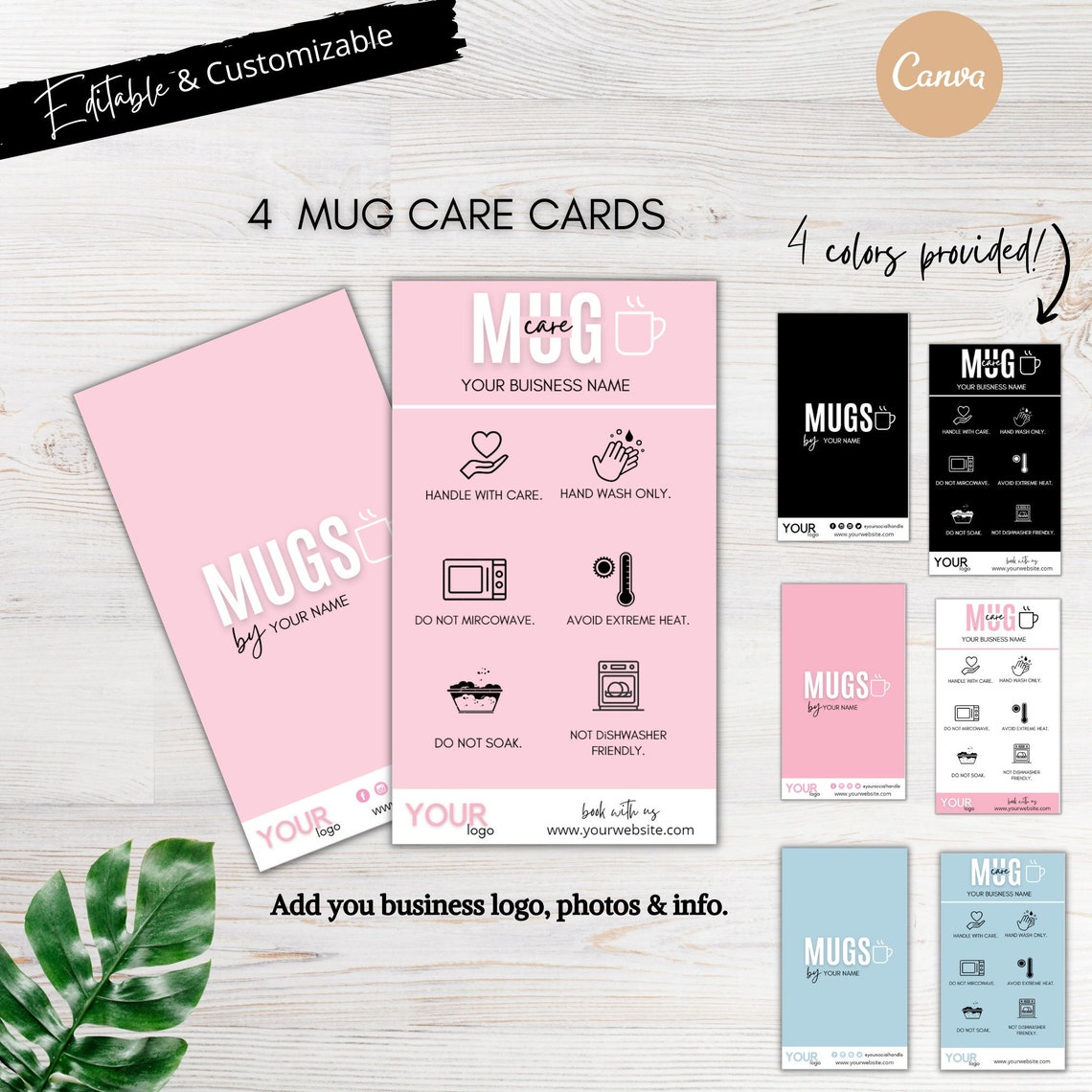 Mug Care Card Template MINI Coffee Cup Care Guide Editable - Etsy