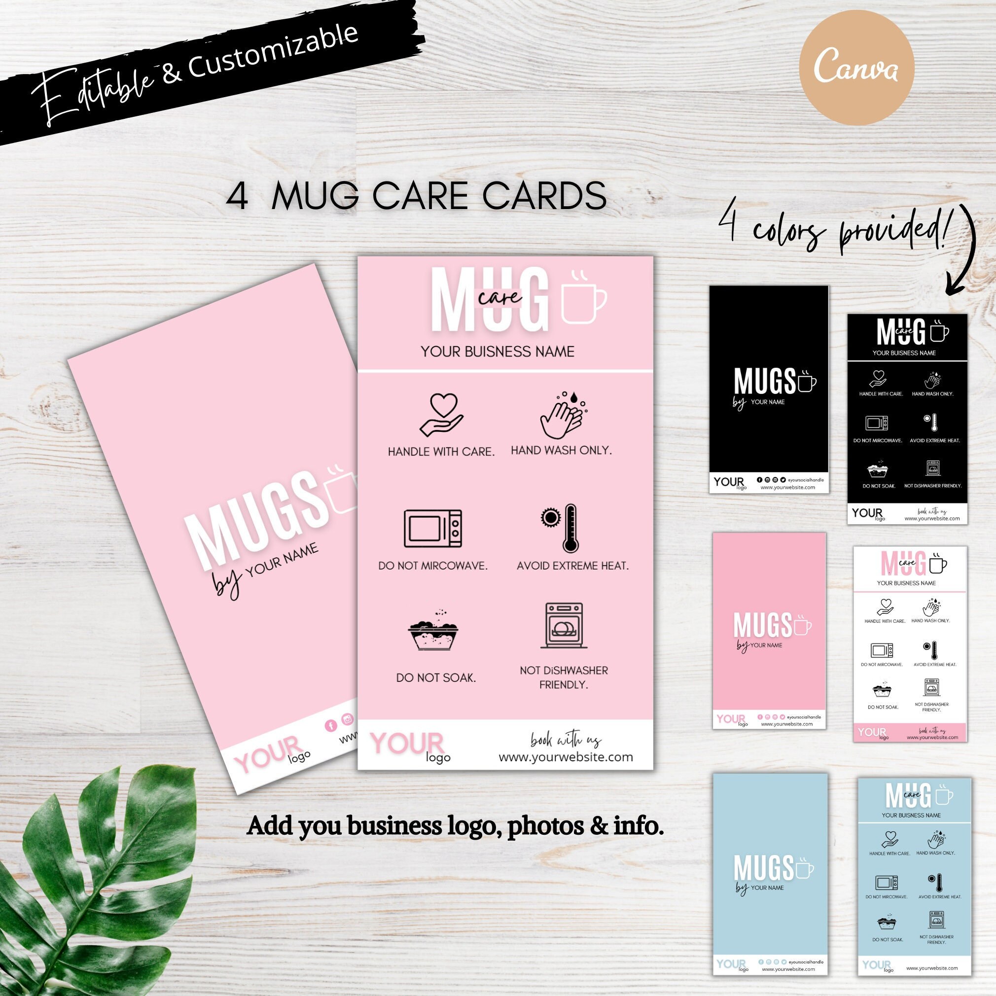Mug Care Card Template, MINI Coffee Cup Care Guide, Editable Mugs Care ...