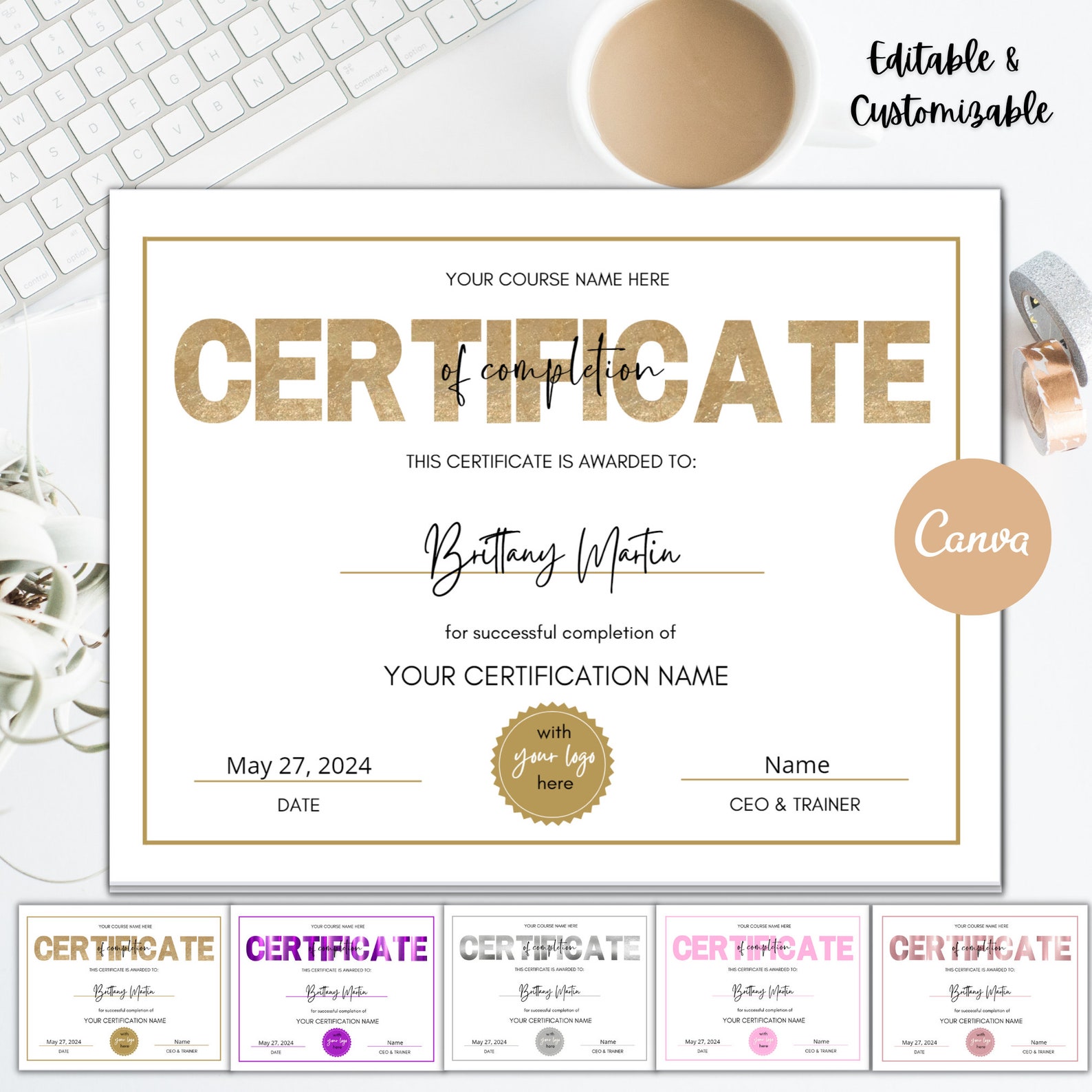 DIY Certificate of Completion Template, Printable Course Certificate ...